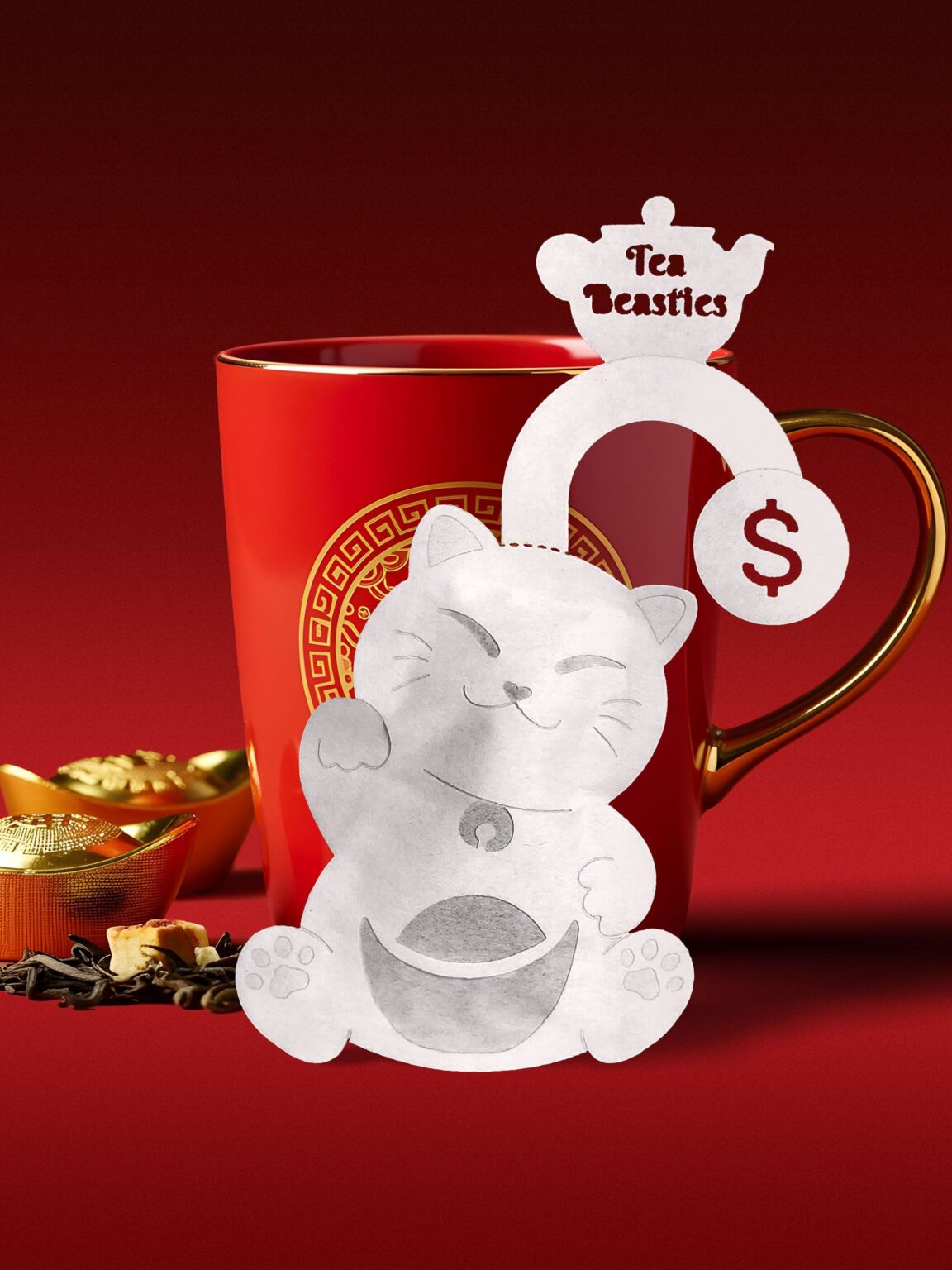 Chinese New Year Fortune Cat 招财猫 Handmade Custom Tea Bag - Tea Beasties