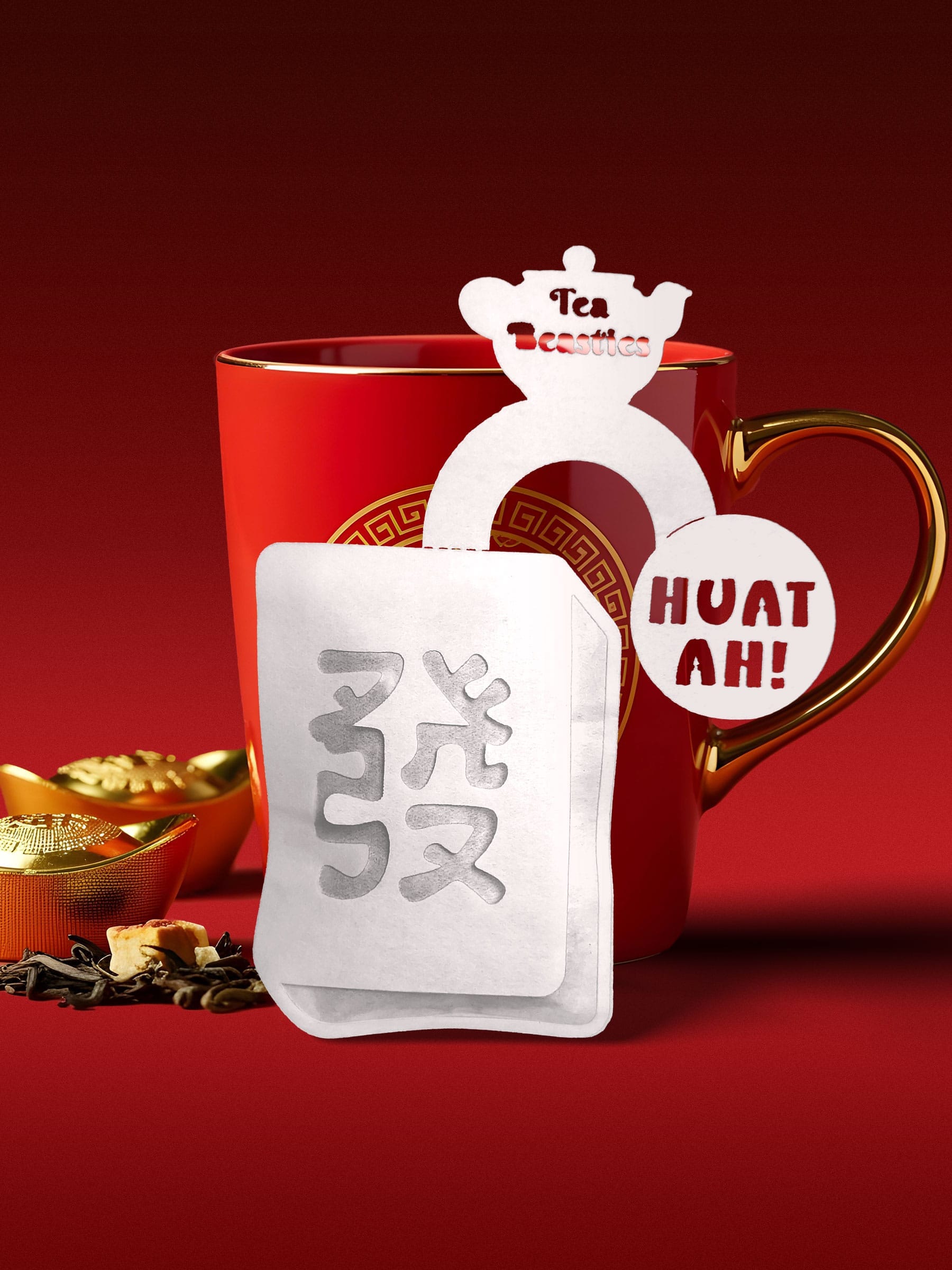 Chinese New Year Fortune Cat 招财猫 Handmade Custom Tea Bag - Tea Beasties